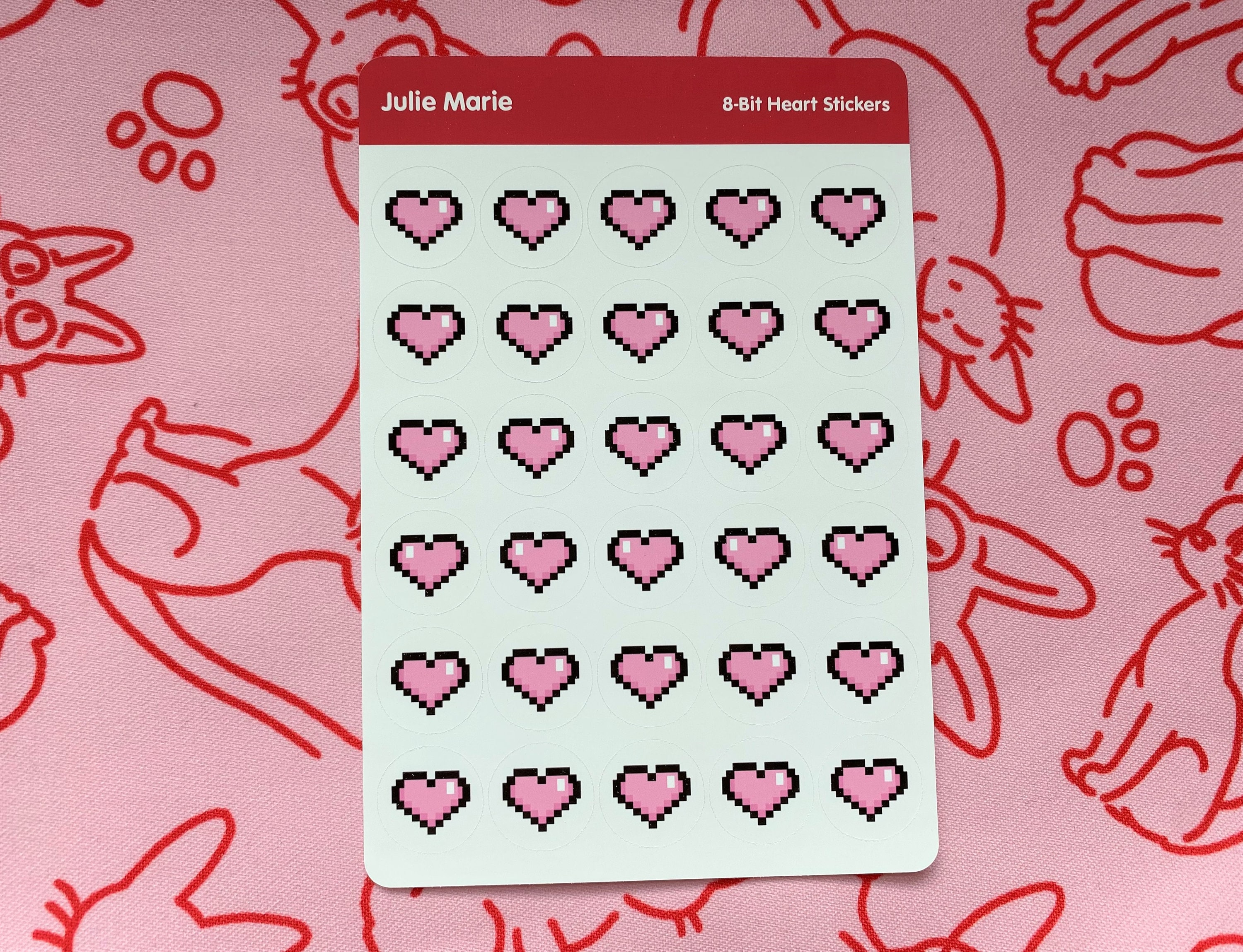8-bit Heart Circle Sticker Sheet Pixel Heart Stickers - Etsy