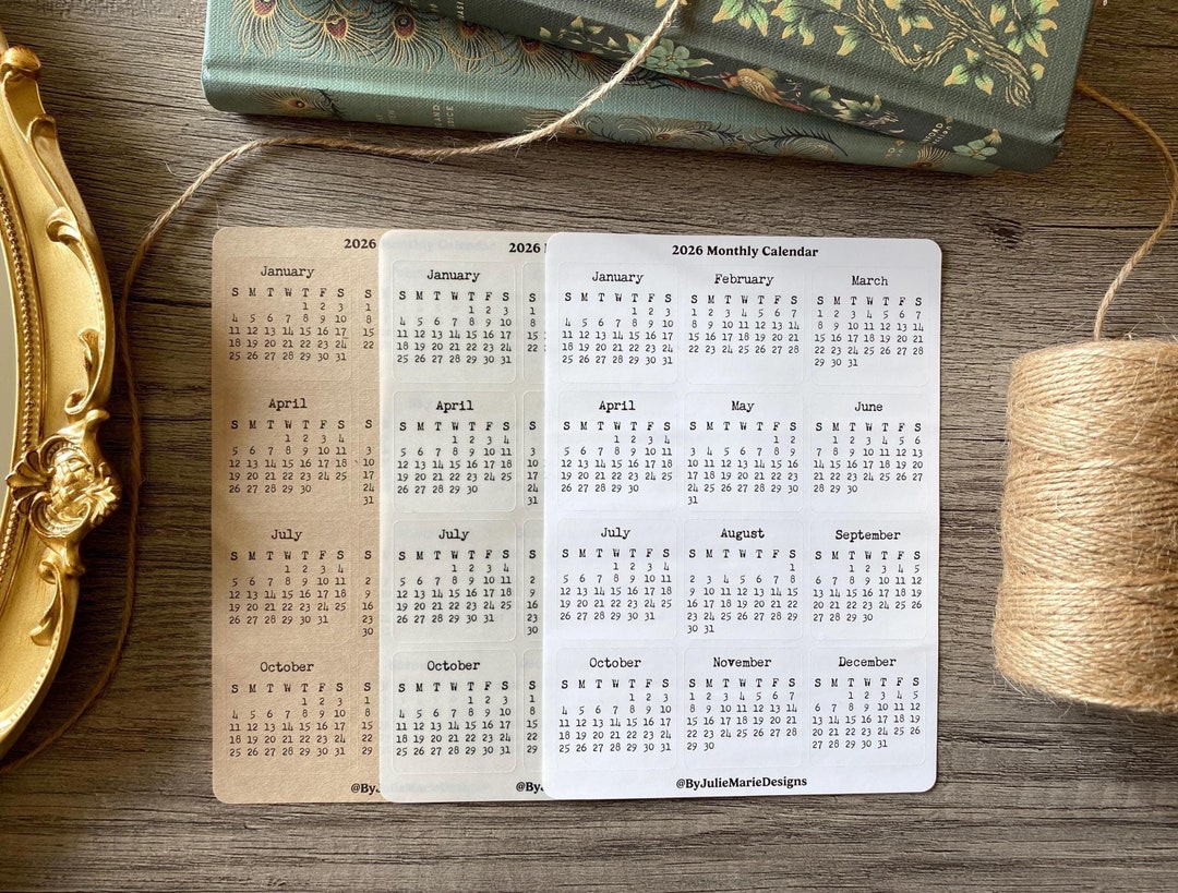 2026 Mini Monthly Calendar Sticker Sheet | Vintage Typewriter Inspired ...