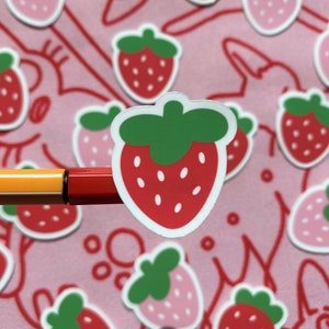Small Strawberry Glossy Sticker Pack | Pink and Red Strawberry Stickers ...