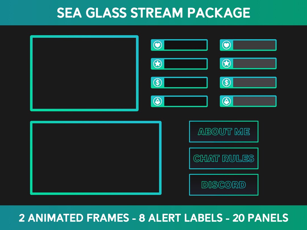Sea Glass Gradient Animated Webcam Frames With Alert Labels and Twitch ...