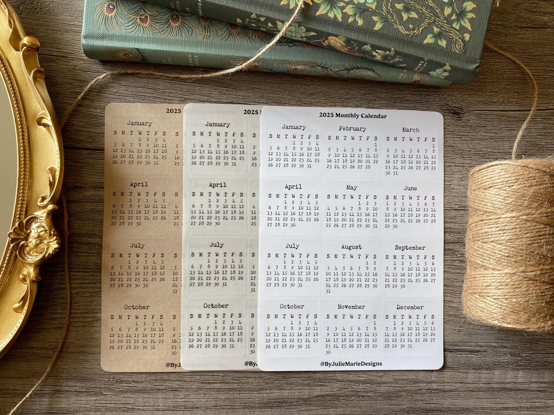 2025 Mini Monthly Calendar Sticker Sheet | Vintage Typewriter Inspired ...