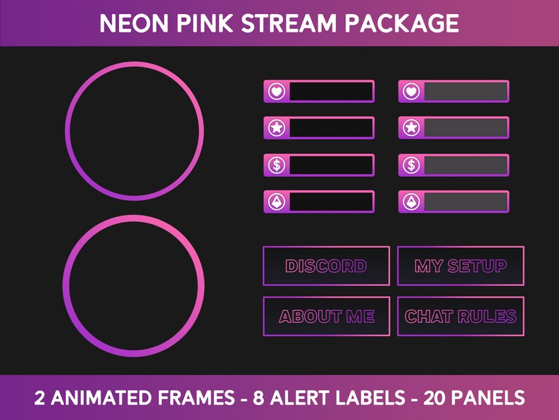Neon Pink Animated Circle Webcam Frames With Alert Labels and - Etsy