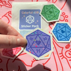 Colorful D20 Sticker Pack Heart Dice Stickers Dungeons and - Etsy