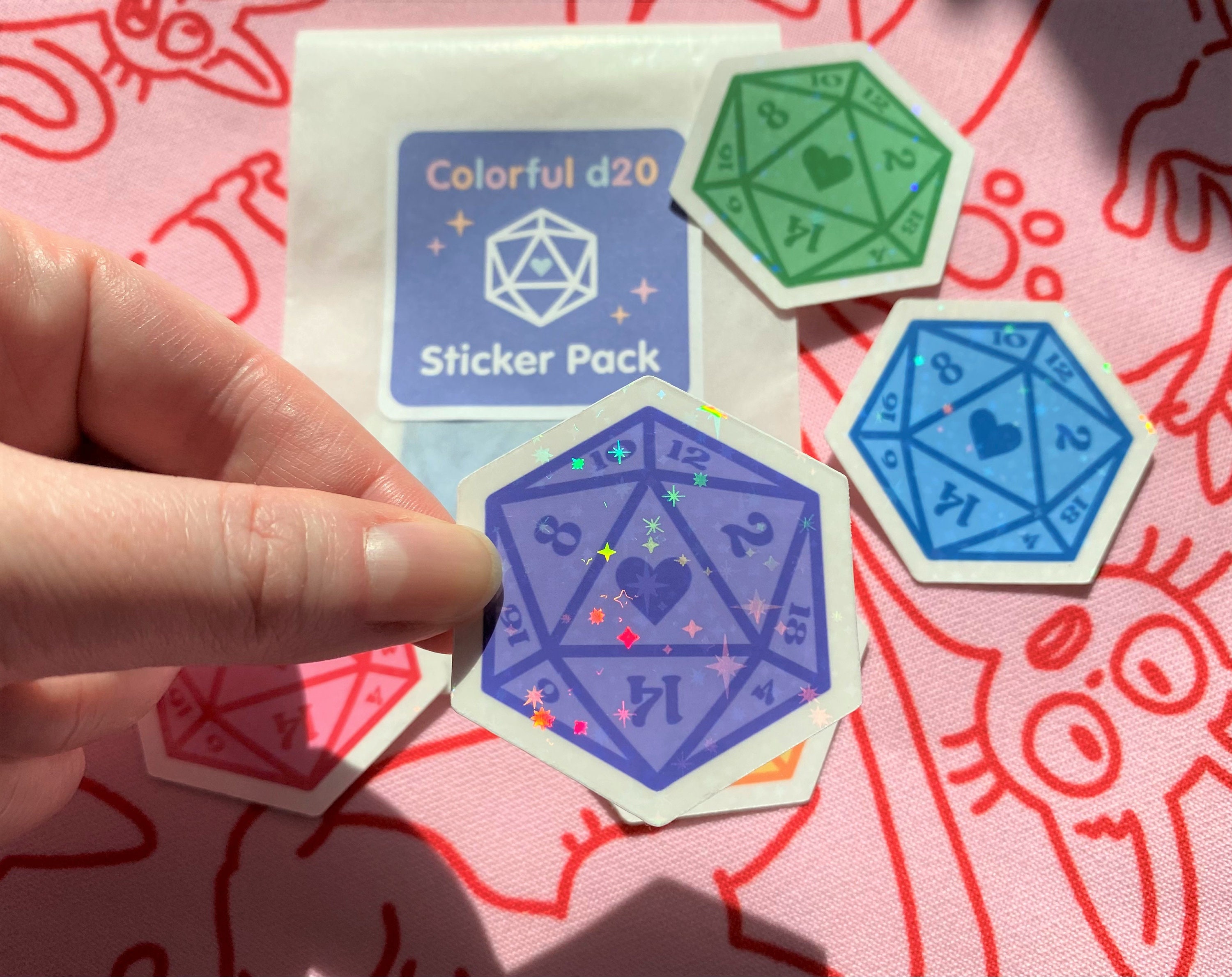 Colorful D20 Sticker Pack Heart Dice Stickers Dungeons and - Etsy