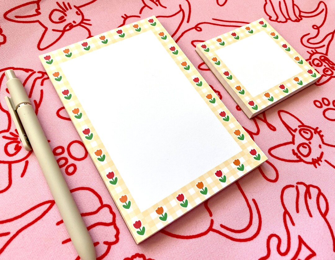 Handmade Cute Yellow Gingham Tulip Memo Note Pad 40 Sheets Tear Away ...
