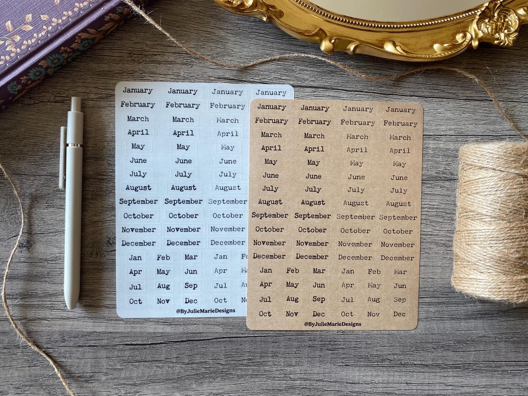 Vintage Typewriter Inspired Months of the Year Kraft Planner Stickers ...