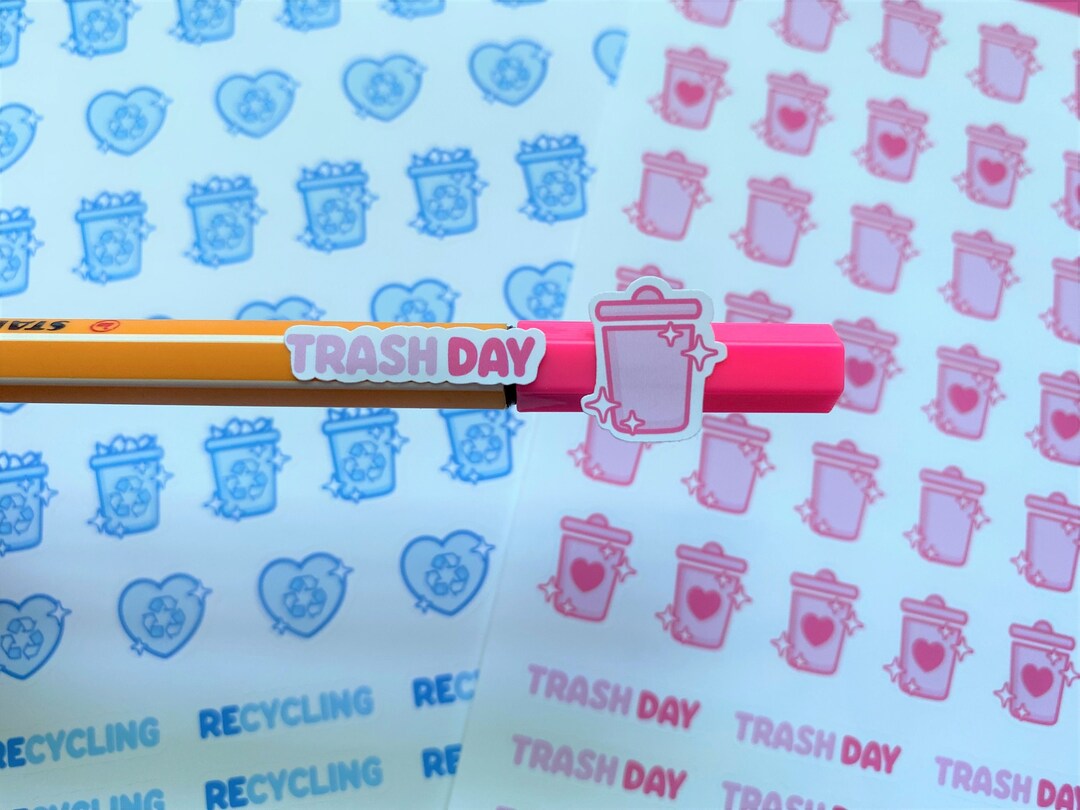 Cute Trash and Recycling Day Reminder Planner Stickers - Kawaii House ...