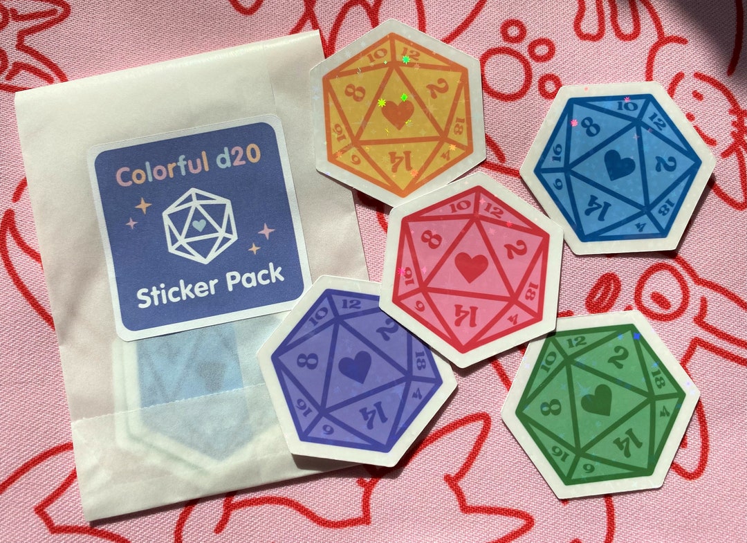 Colorful D20 Sticker Pack Heart Dice Stickers Dungeons and - Etsy