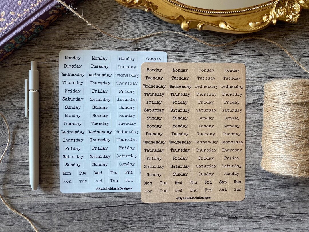 Vintage Typewriter Inspired Days of the Week Kraft Stickers | Weekly ...