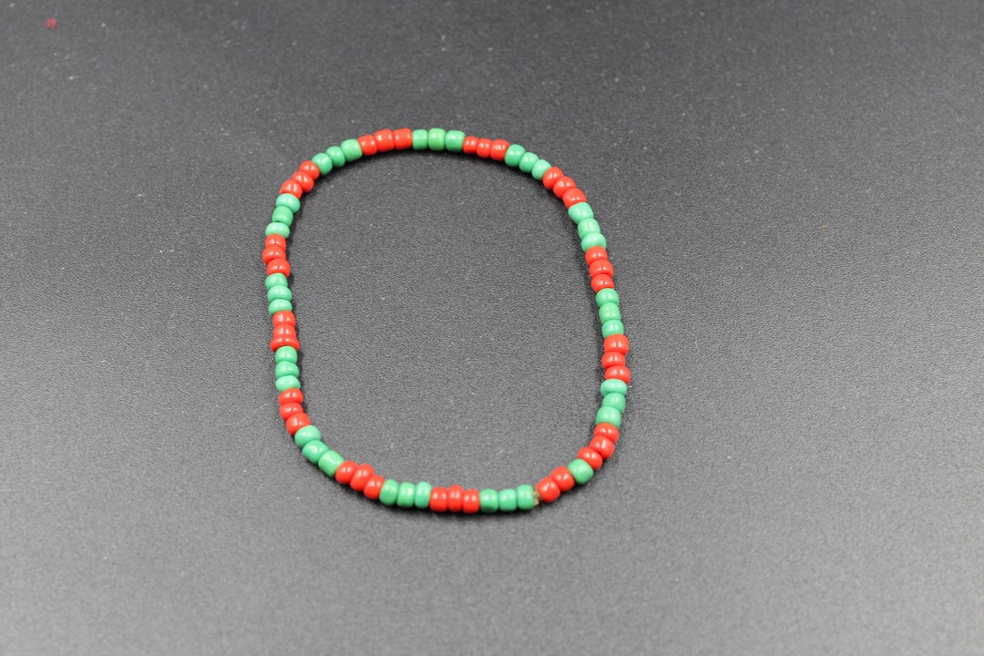 Ide/ileke Sango Ifa Orunmila Beaded Anklet | Red and Green Yoruba Beads ...