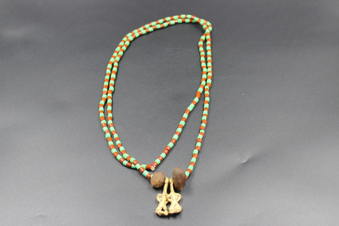 Ide/ileke Ifa Orunmila Beaded Necklace With Ikin and Edan Green and ...