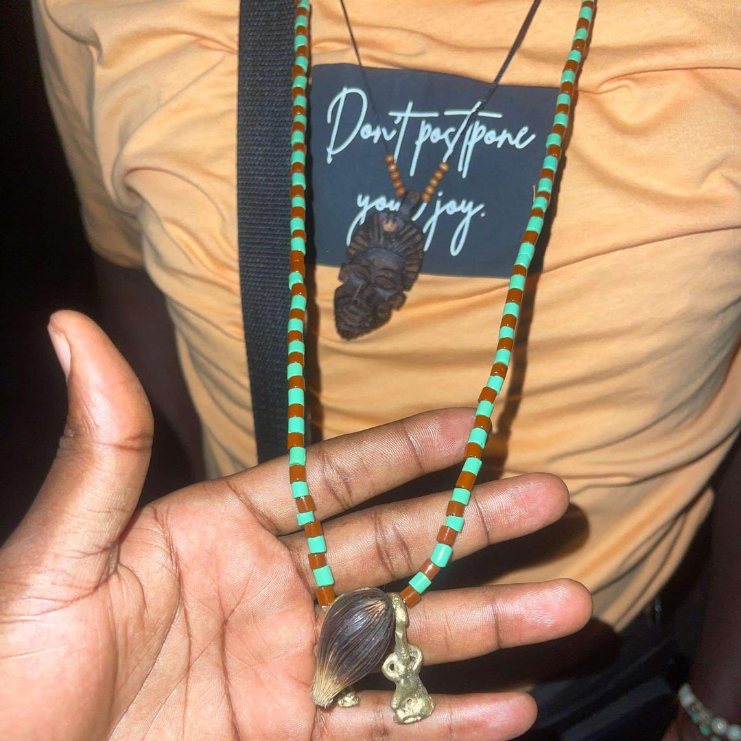 Ide/ileke Ifa Orunmila Beaded Necklace With Ikin and Edan | Green and ...