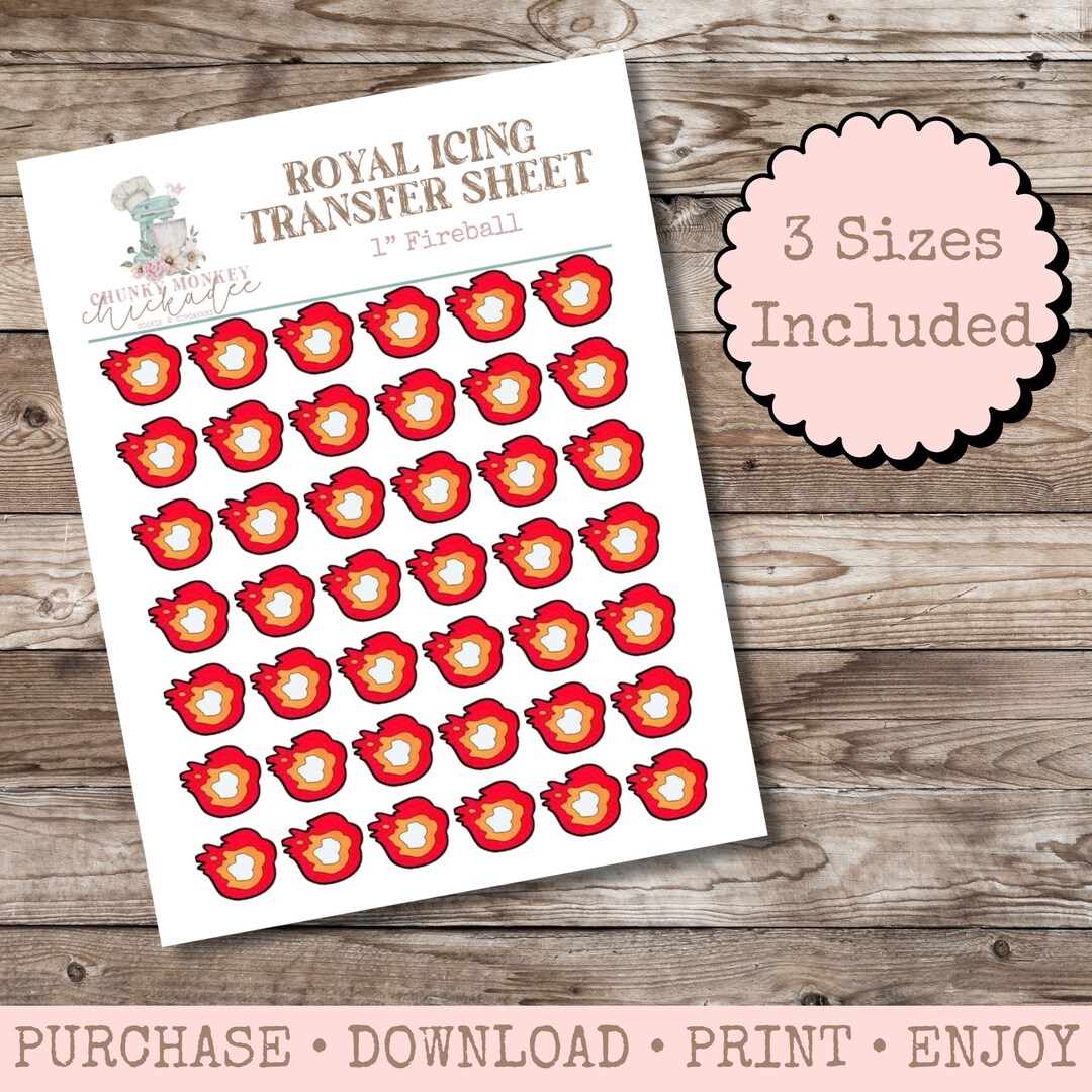 Fireball Royal Icing Transfer Sheet, Royal Icing Template, Royal Icing ...