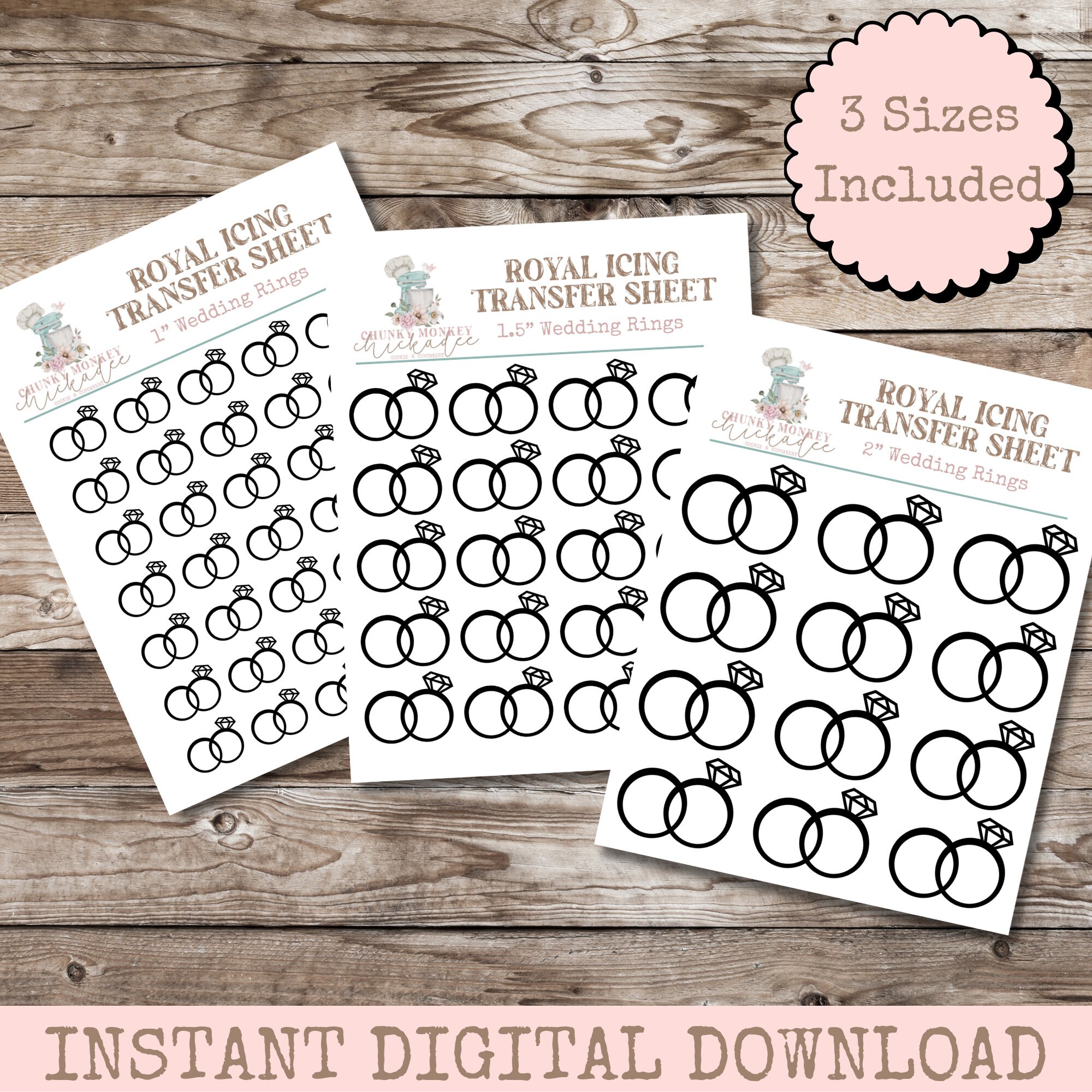 Wedding Rings Royal Icing Transfer Sheet, Royal Icing Template, Royal ...