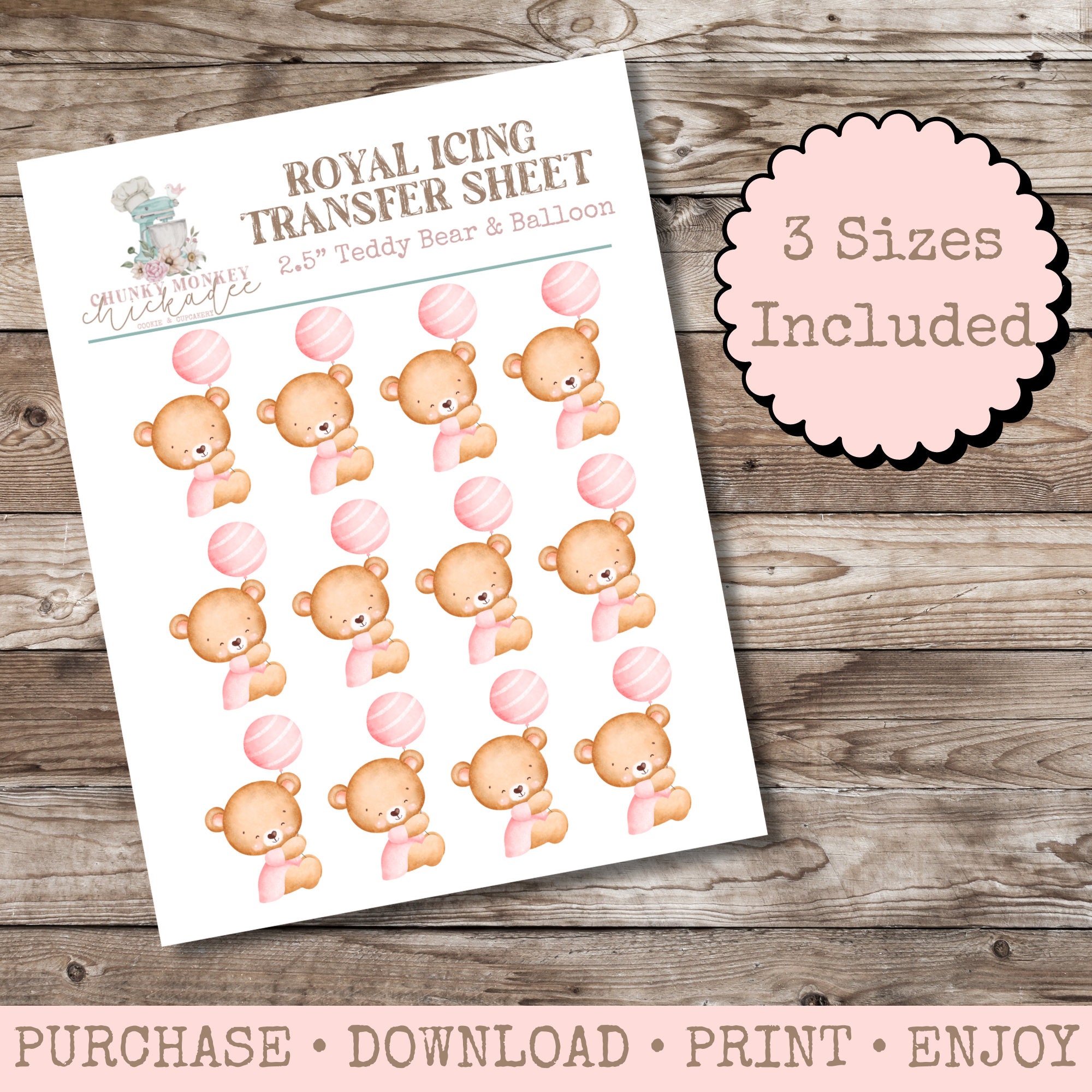 Teddy Bear Royal Icing Transfer Sheet, Royal Icing Template, Royal ...