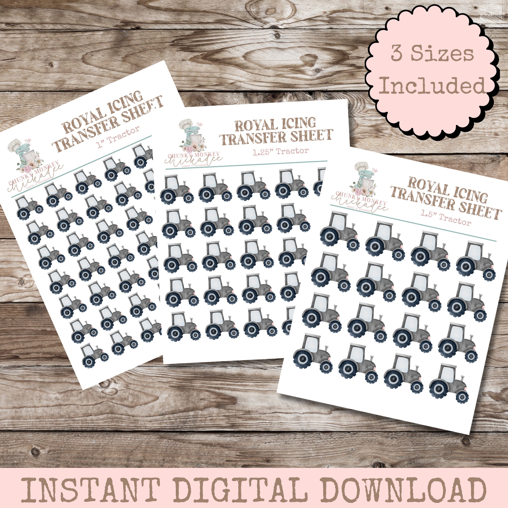 Tractor Royal Icing Transfer Sheet, Royal Icing Template, Royal Icing ...