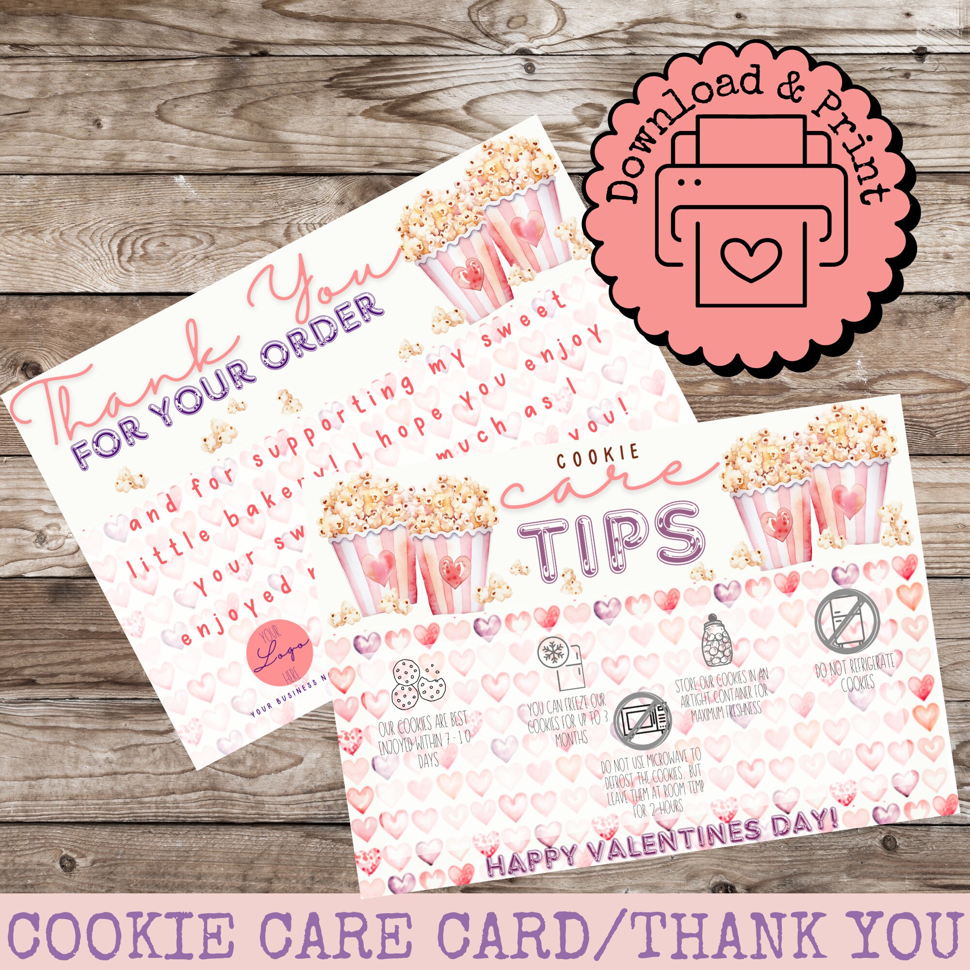 CANVA Editable BUNDLE, Valentine Cookie Care Card, Printable Cookie ...