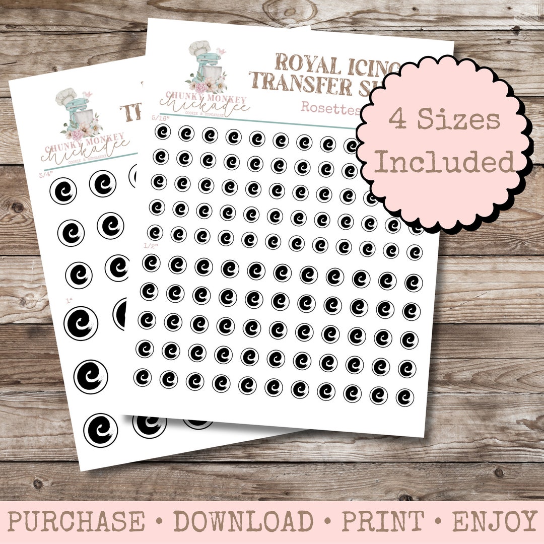 Rosette Royal Icing Transfer Sheet, Royal Icing Template, Royal Icing ...