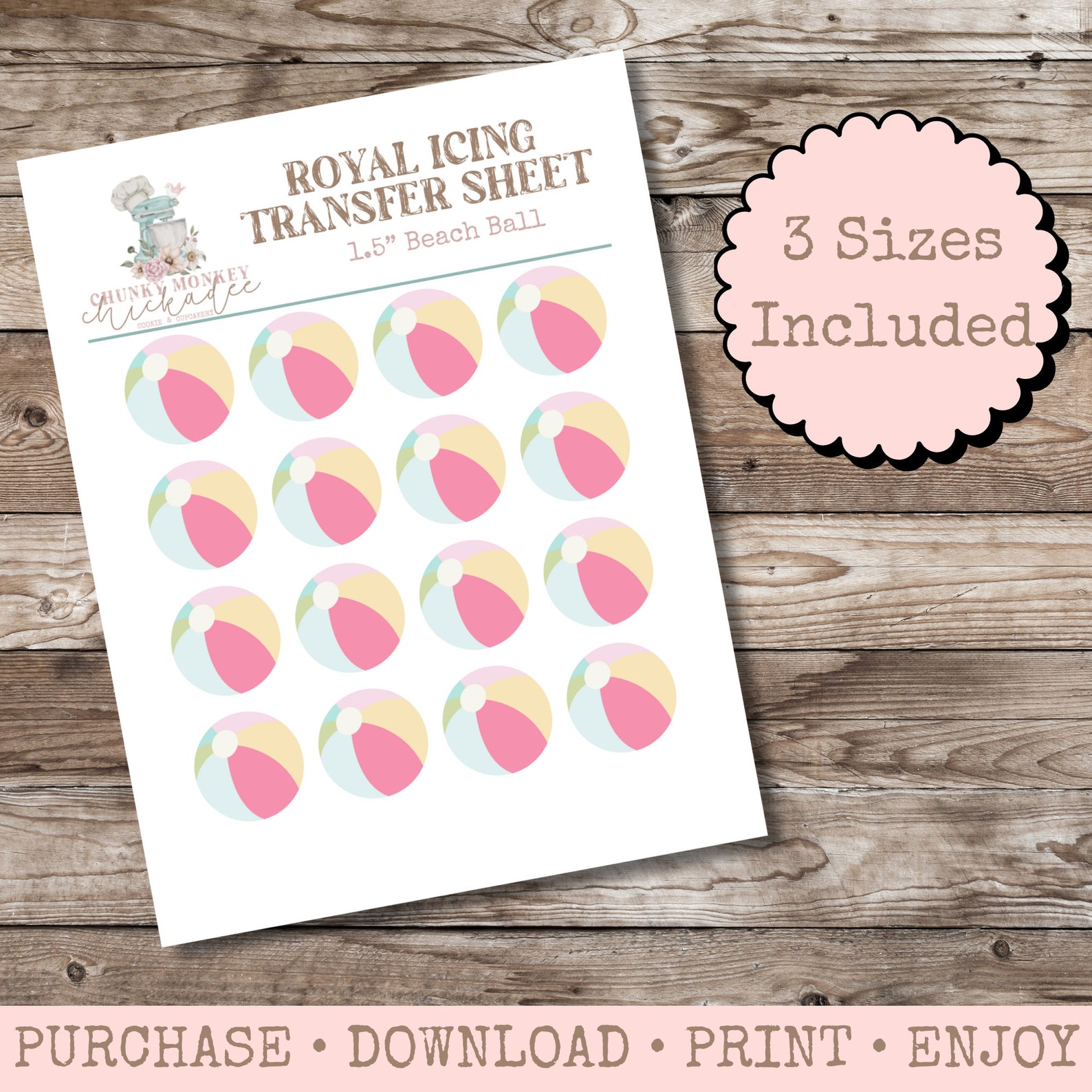 Beach Ball Royal Icing Transfer Sheet, Royal Icing Template, Royal ...