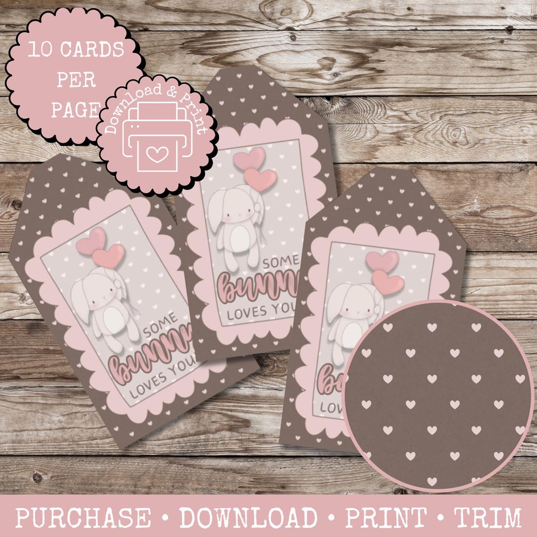 Bunny Valentine Cookie Tag, Printable Party Favor Tags, Digital ...