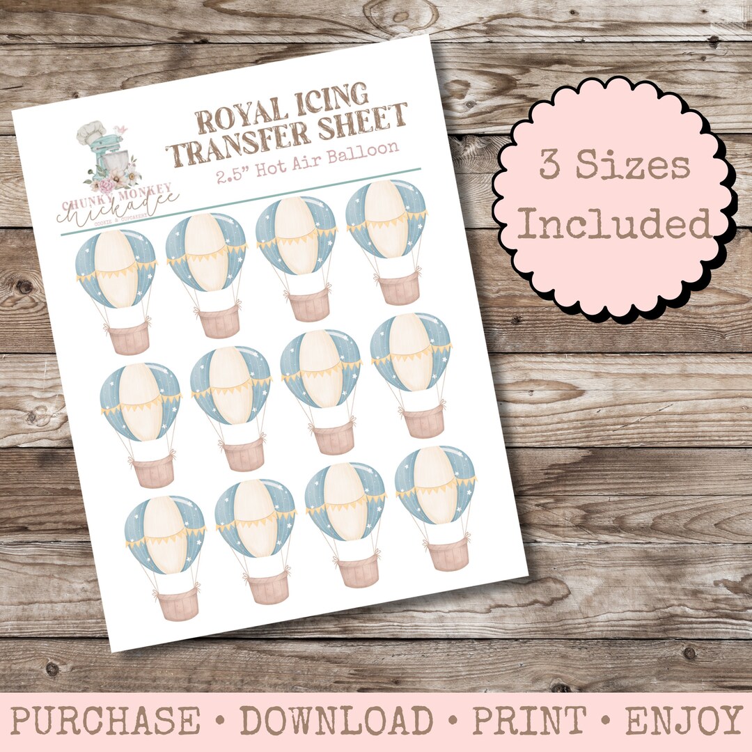 Hot Air Balloon Royal Icing Transfer Sheet, Royal Icing Template, Royal ...