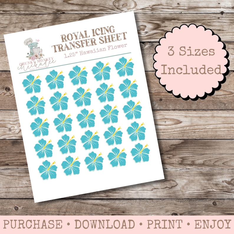 Hawaiian Flower Royal Icing Transfer Sheet, Royal Icing Template, Royal ...