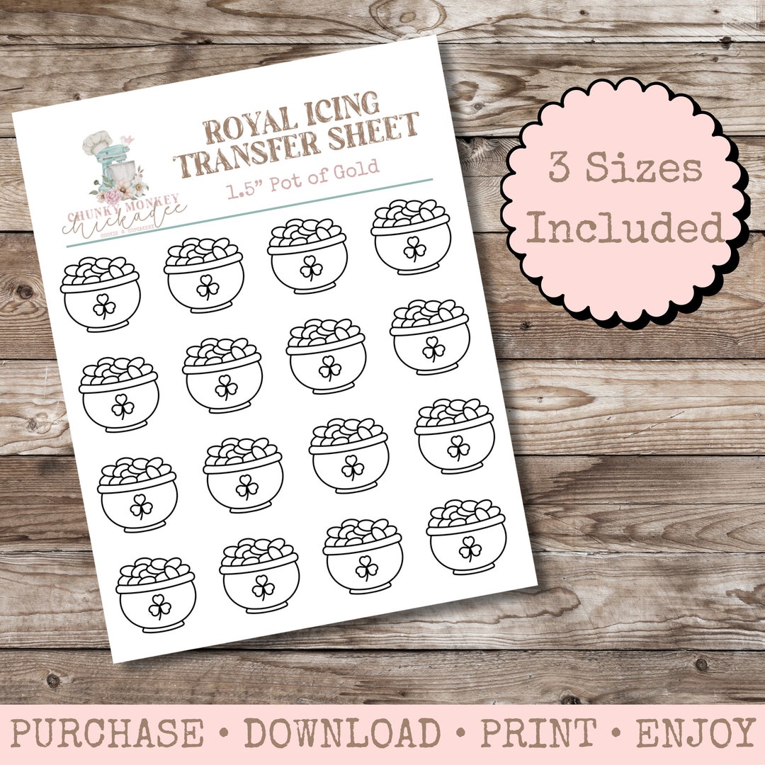 Pot of Gold Royal Icing Transfer Sheet, Royal Icing Template, Royal ...