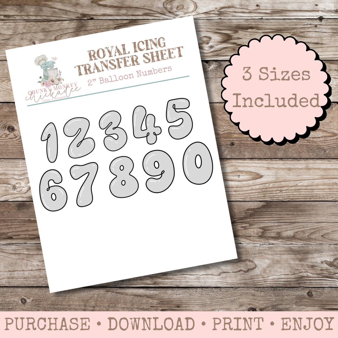 Balloon Numbers Royal Icing Transfer Sheet, Royal Icing Template, Royal ...