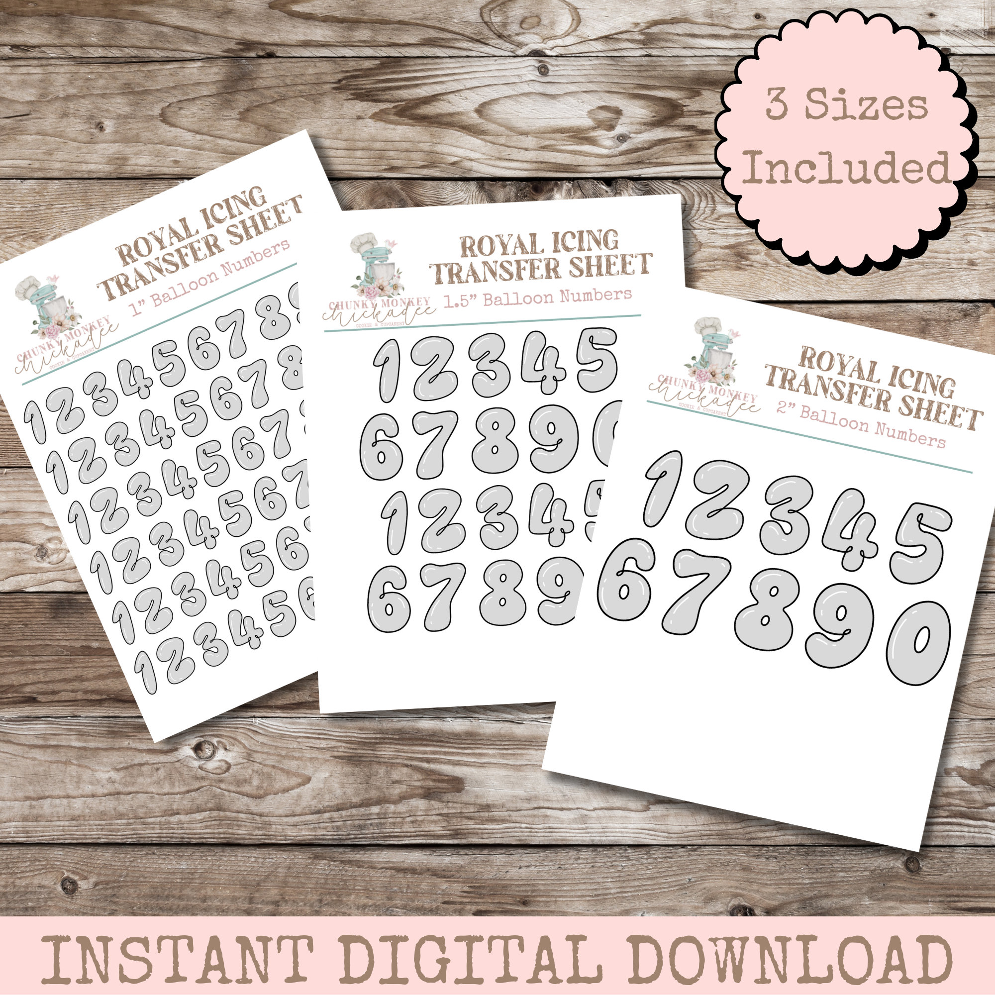 Balloon Numbers Royal Icing Transfer Sheet, Royal Icing Template, Royal ...