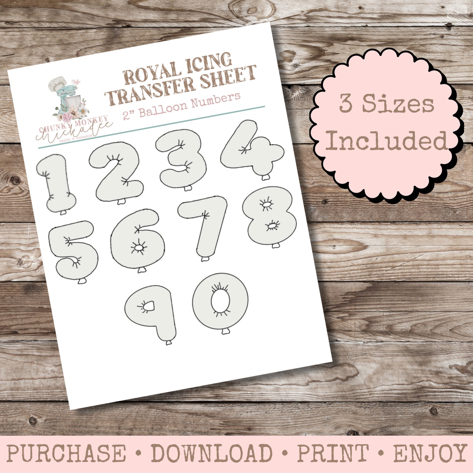 Balloon Numbers Royal Icing Transfer Sheet, Royal Icing Template, Royal ...