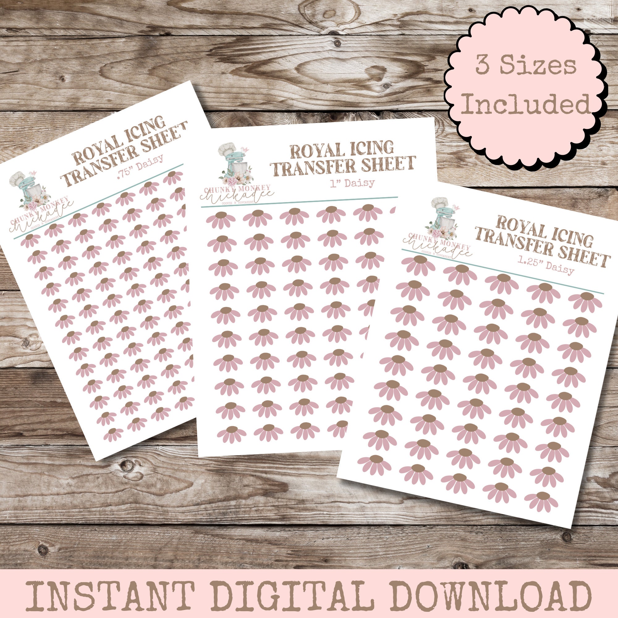 Daisy Royal Icing Transfer Sheet, Royal Icing Template, Royal Icing ...