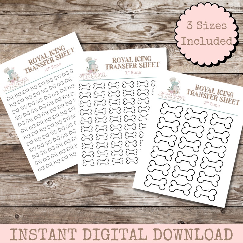 Dog Bone Royal Icing Transfer Sheet, Royal Icing Template, Royal Icing ...