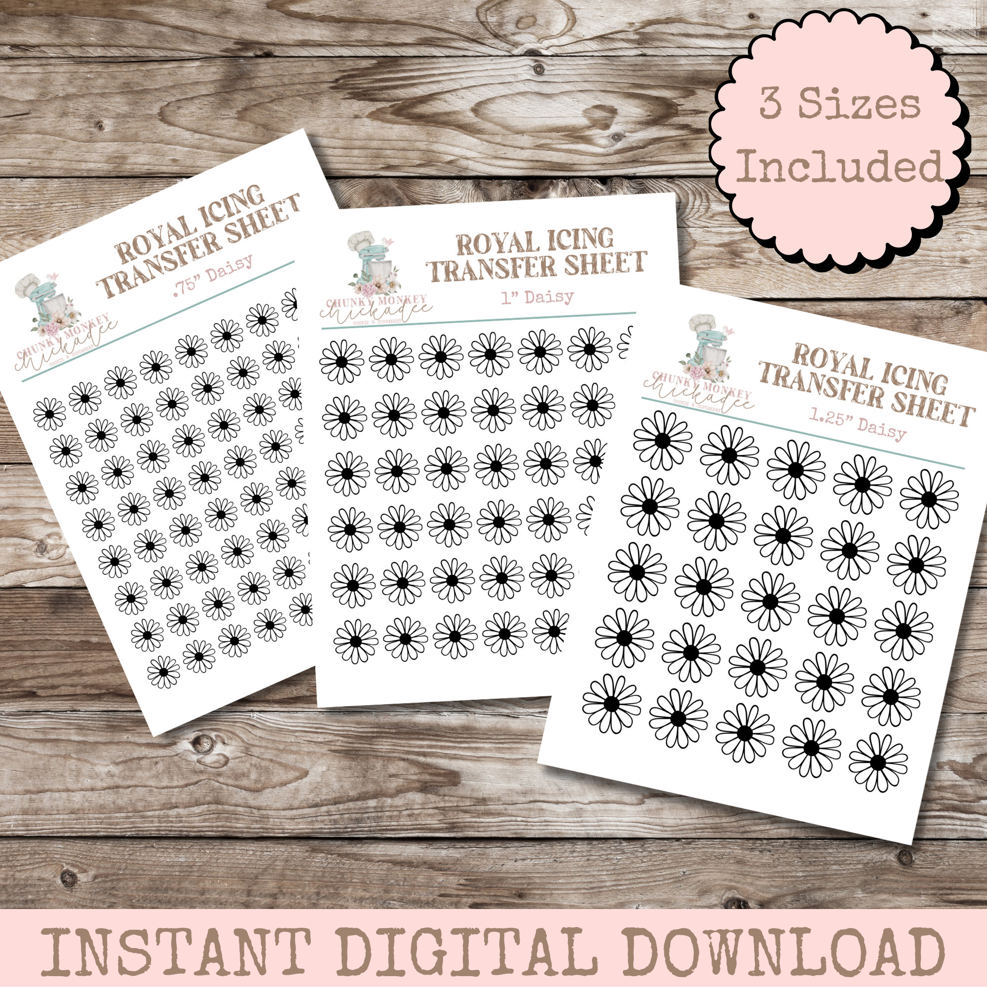 Easter Daisy Royal Icing Transfer Sheet, Royal Icing Template, Royal ...