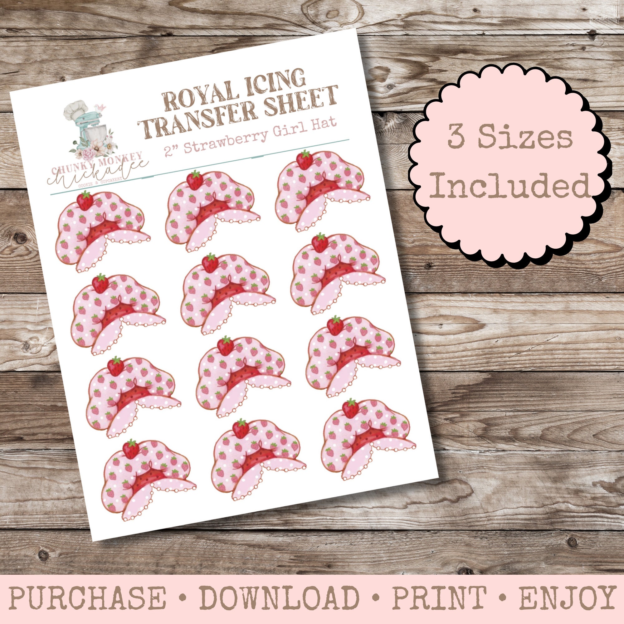 Strawberry Girl Royal Icing Transfer Sheet, Royal Icing Template, Royal ...