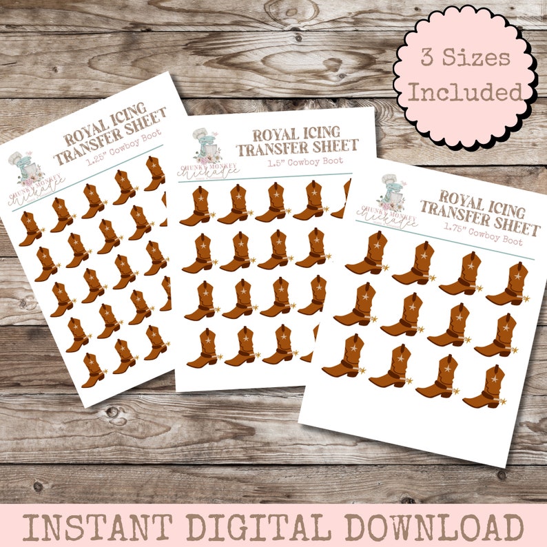 Cowboy Boot Royal Icing Transfer Sheet, Royal Icing Template, Royal ...