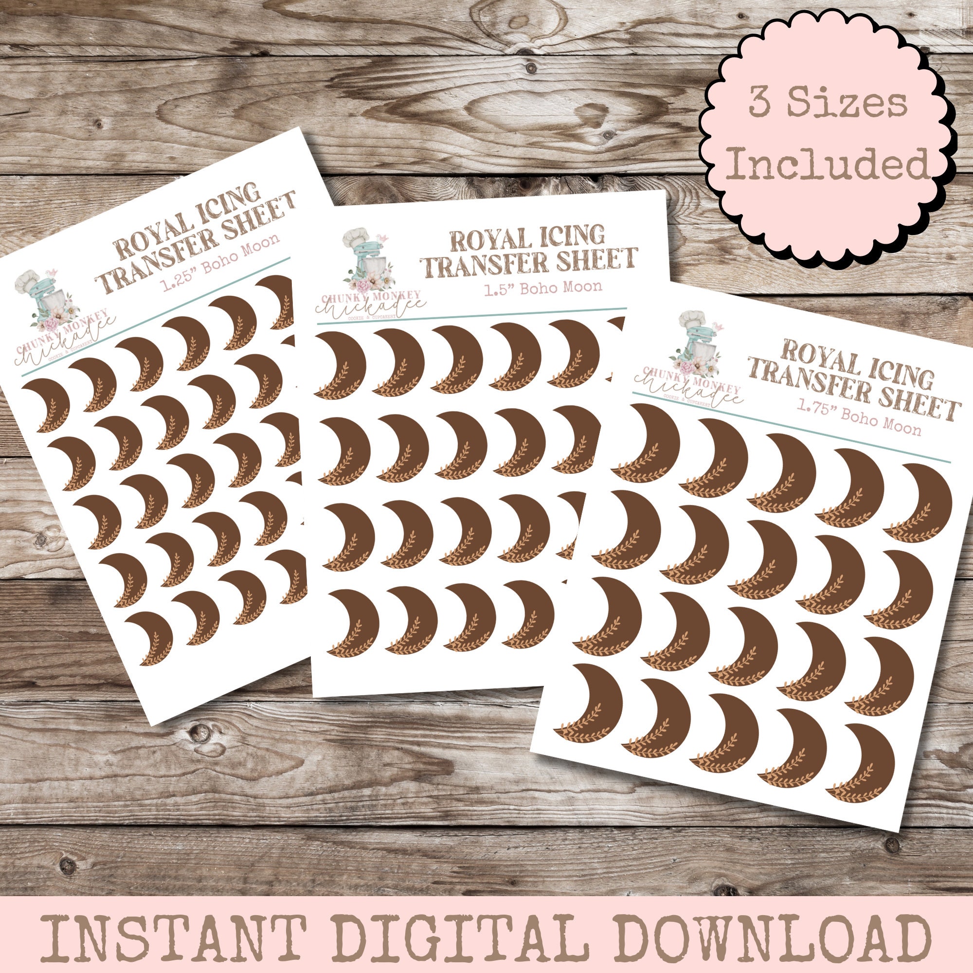 Boho Moon Royal Icing Transfer Sheet, Royal Icing Template, Royal Icing ...