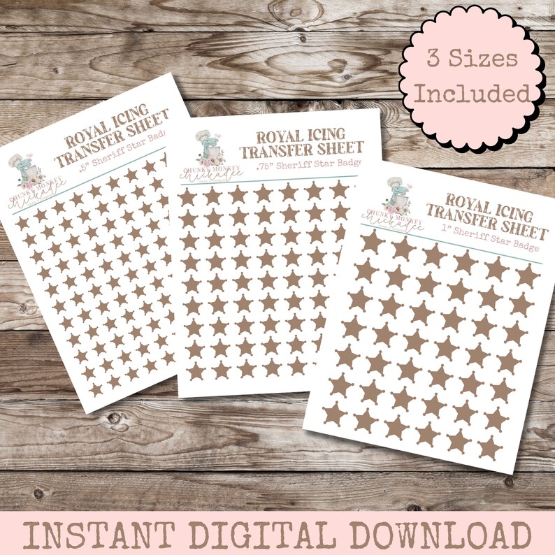 Sheriff Star Royal Icing Transfer Sheet, Royal Icing Template, Royal ...
