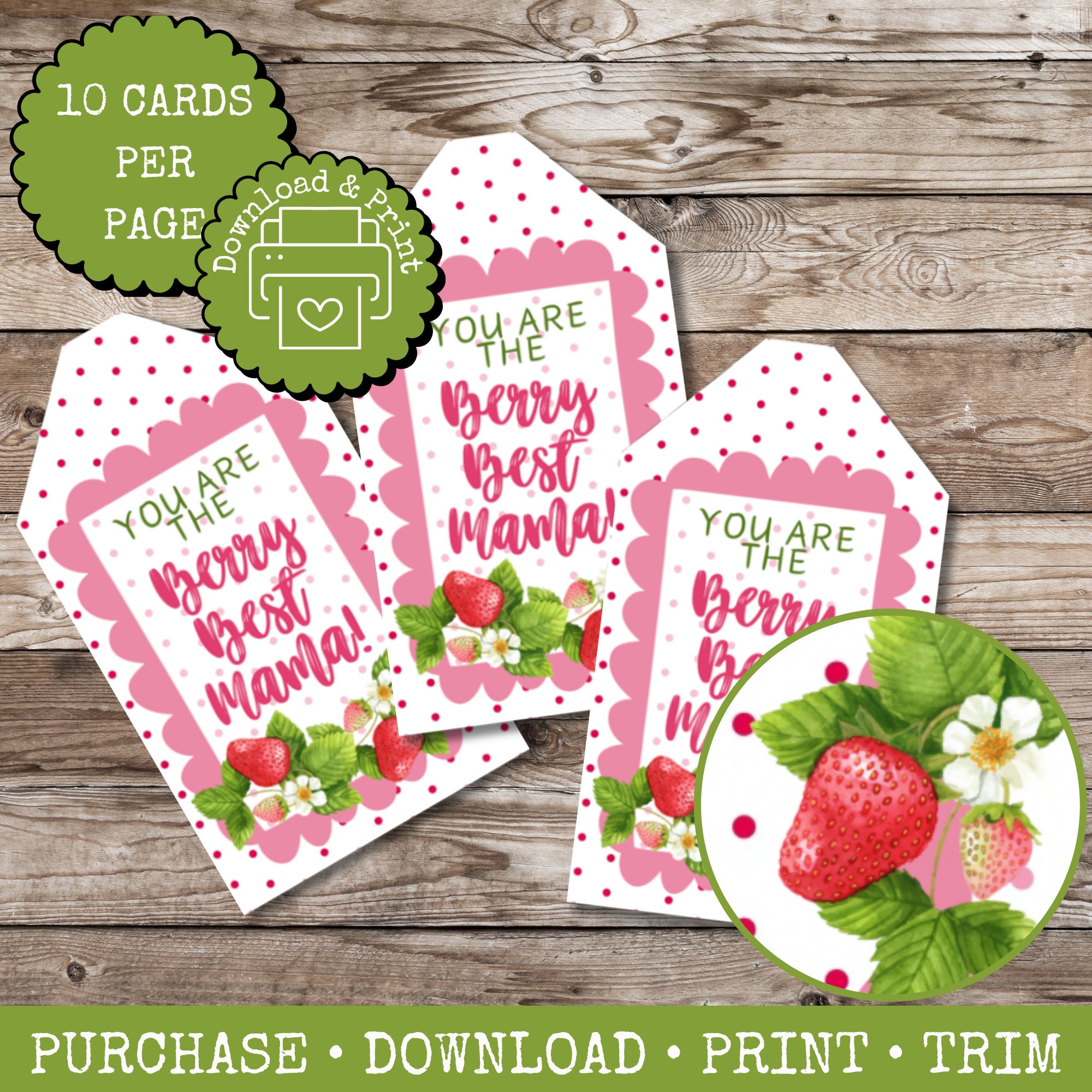 Strawberry Cookie Tag, Printable Party Favor Tags, Digital Download Tag ...