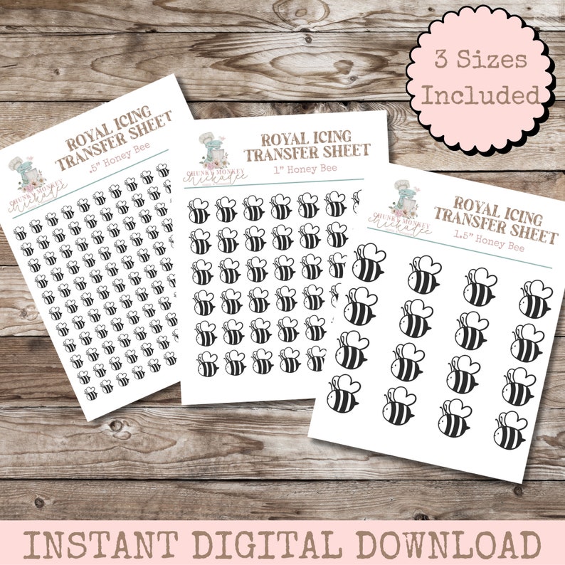Honeybee Royal Icing Transfer Sheet, Royal Icing Template, Royal Icing Design Template, Multiple ...