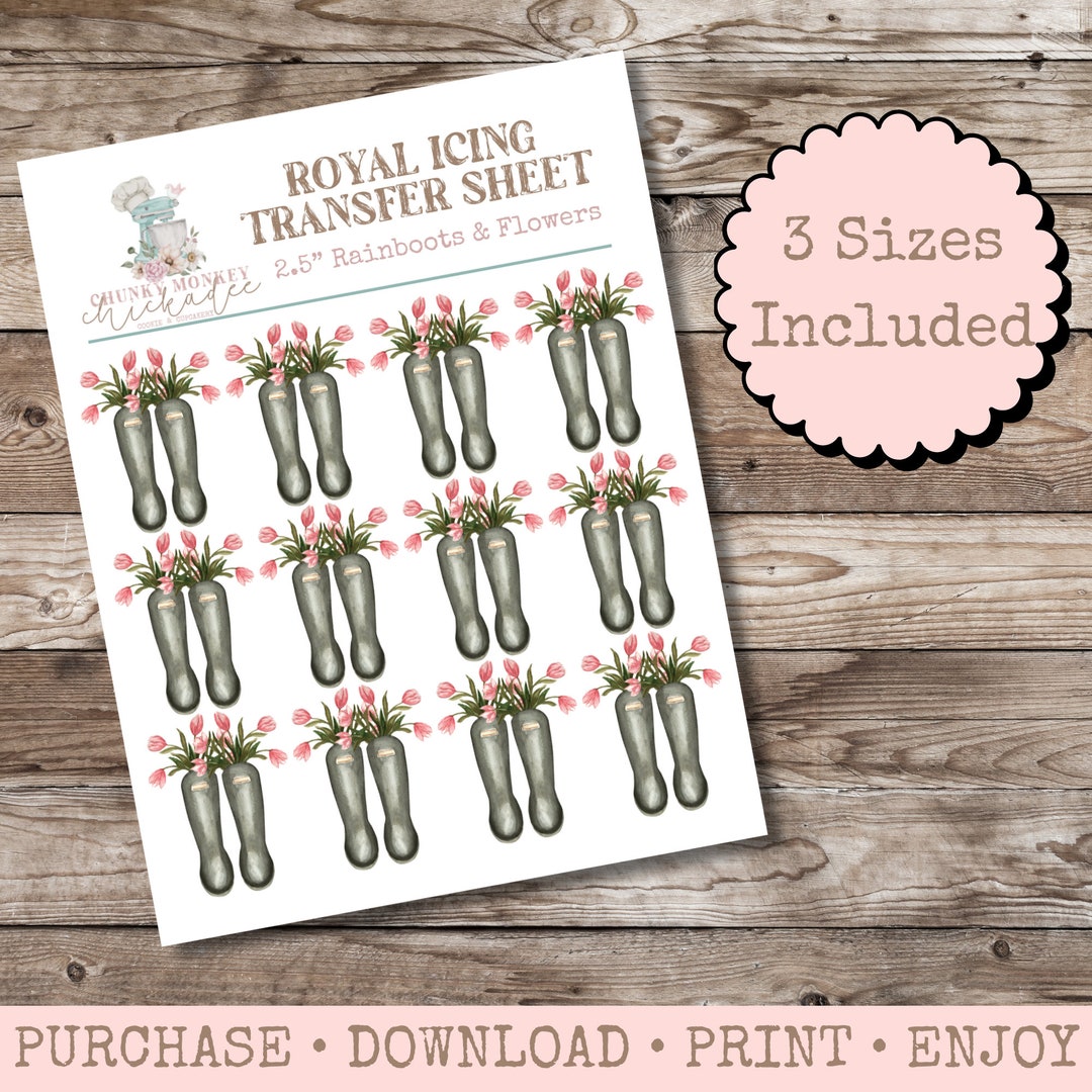 Rain Boots Royal Icing Transfer Sheet, Royal Icing Template, Royal ...
