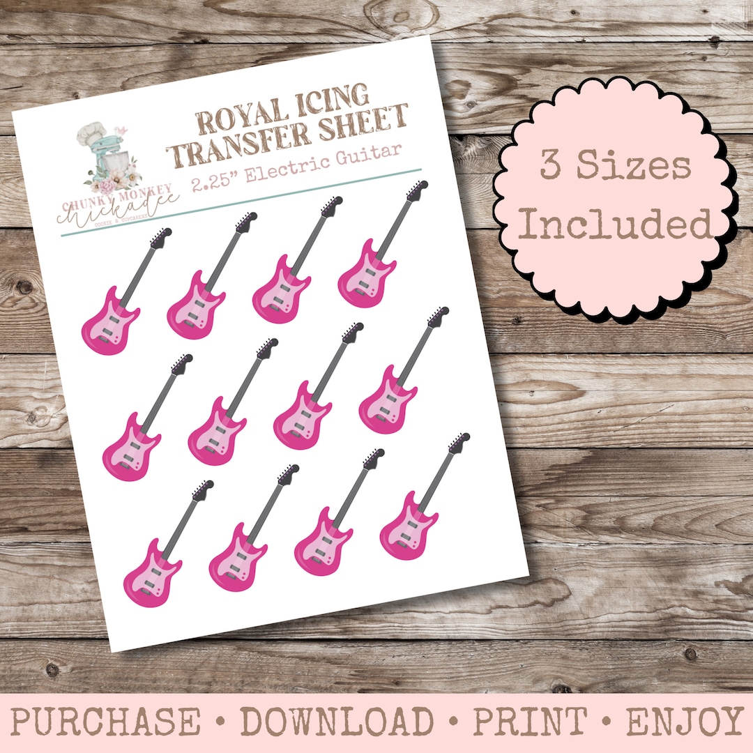 Electric Guitar Royal Icing Transfer Sheet, Royal Icing Template, Royal ...