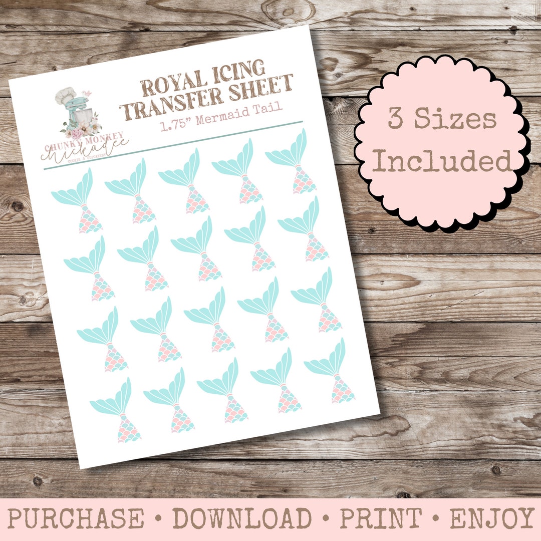 Mermaid Tail Royal Icing Transfer Sheet, Royal Icing Template, Royal ...
