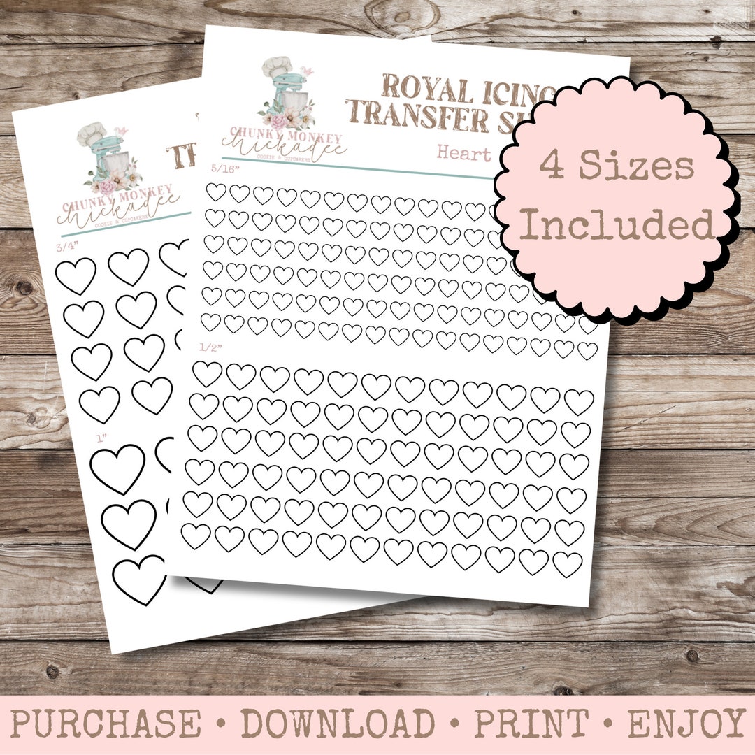Heart Royal Icing Transfer Sheet, Royal Icing Template, Royal Icing ...