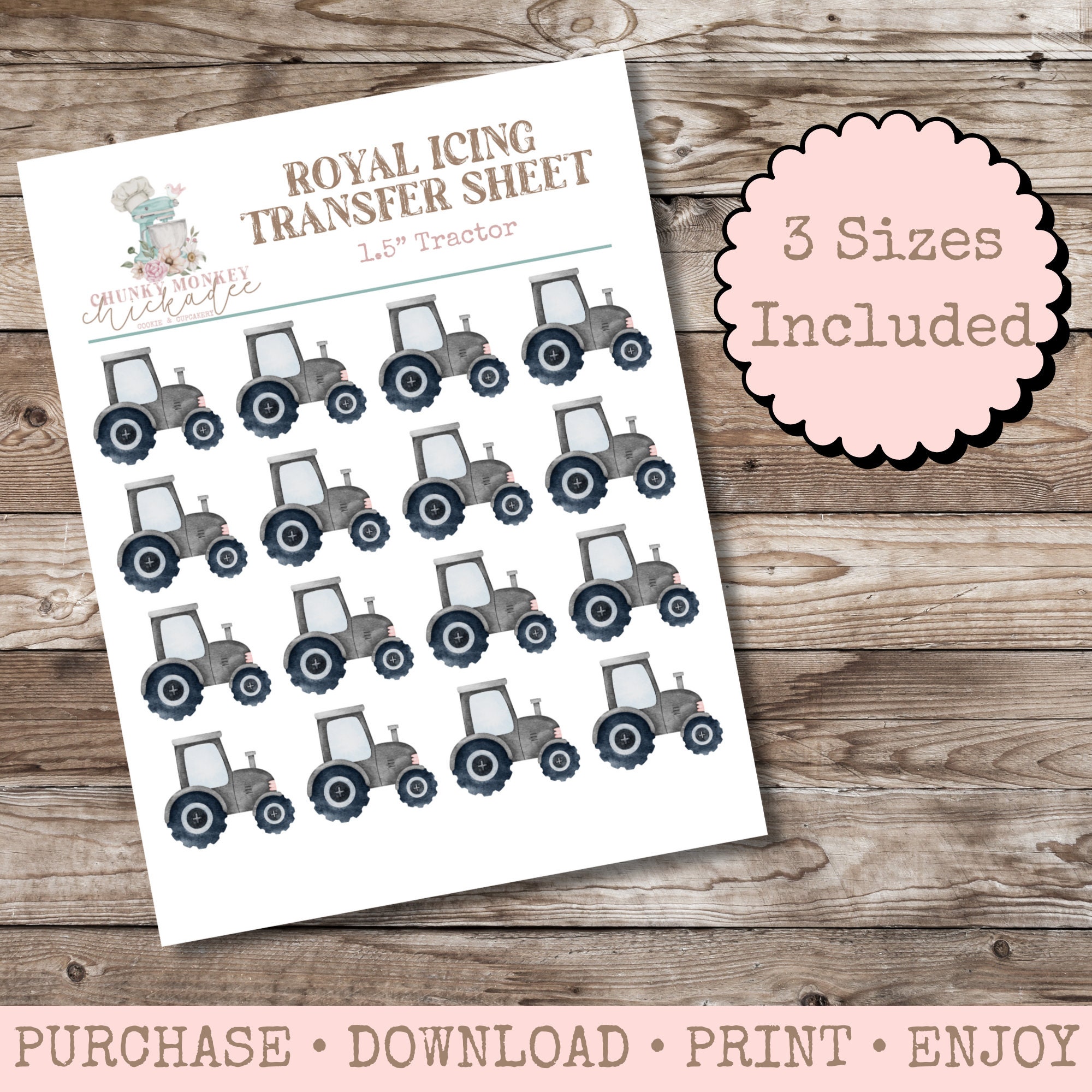 Tractor Royal Icing Transfer Sheet, Royal Icing Template, Royal Icing ...