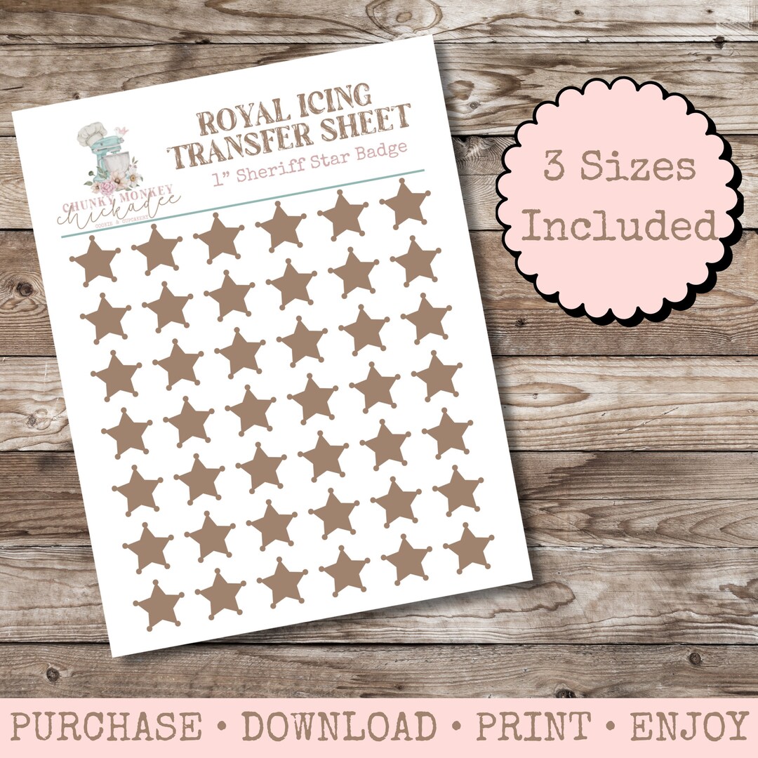 Sheriff Star Royal Icing Transfer Sheet, Royal Icing Template, Royal ...