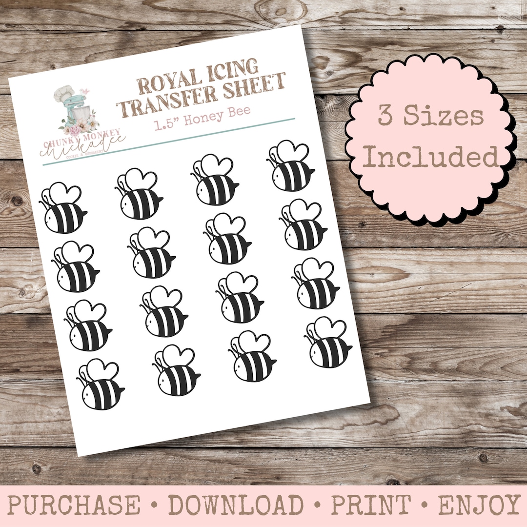 Honeybee Royal Icing Transfer Sheet, Royal Icing Template, Royal Icing ...