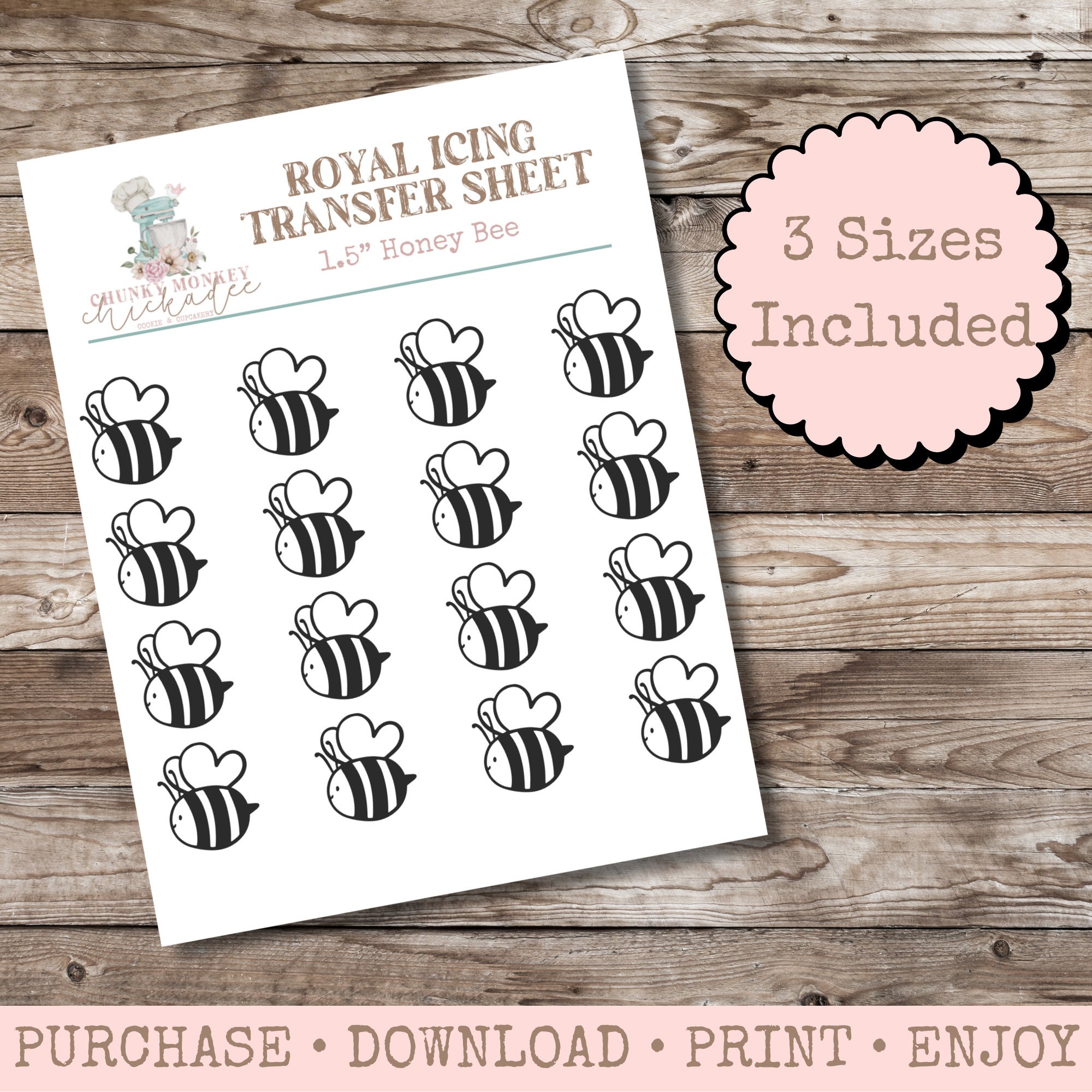 Honeybee Royal Icing Transfer Sheet, Royal Icing Template, Royal Icing ...
