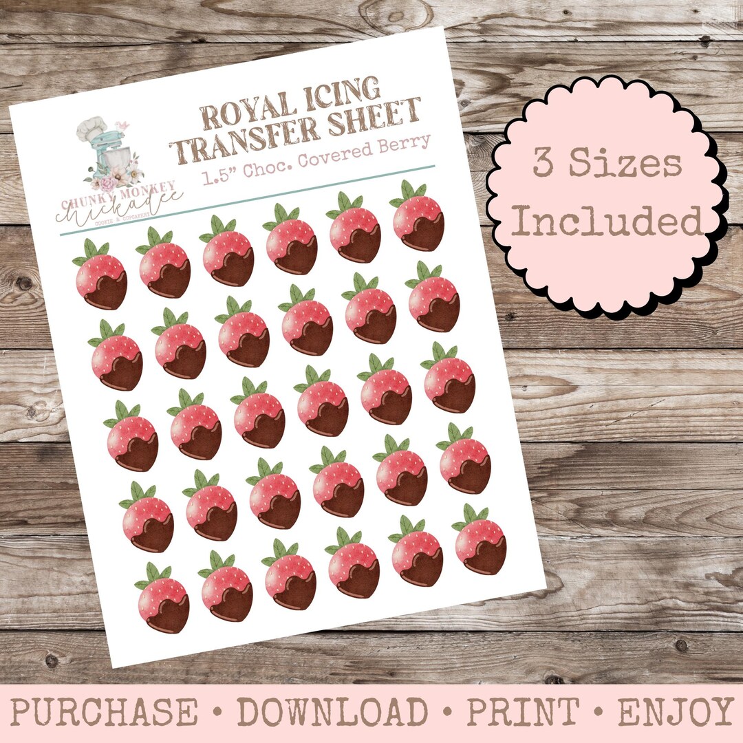 Chocolate Covered Strawberry Royal Icing Transfer Sheet, Royal Icing ...