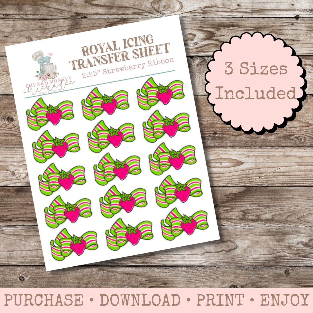 Strawberry Girl Bow Royal Icing Transfer Sheet, Royal Icing Template ...