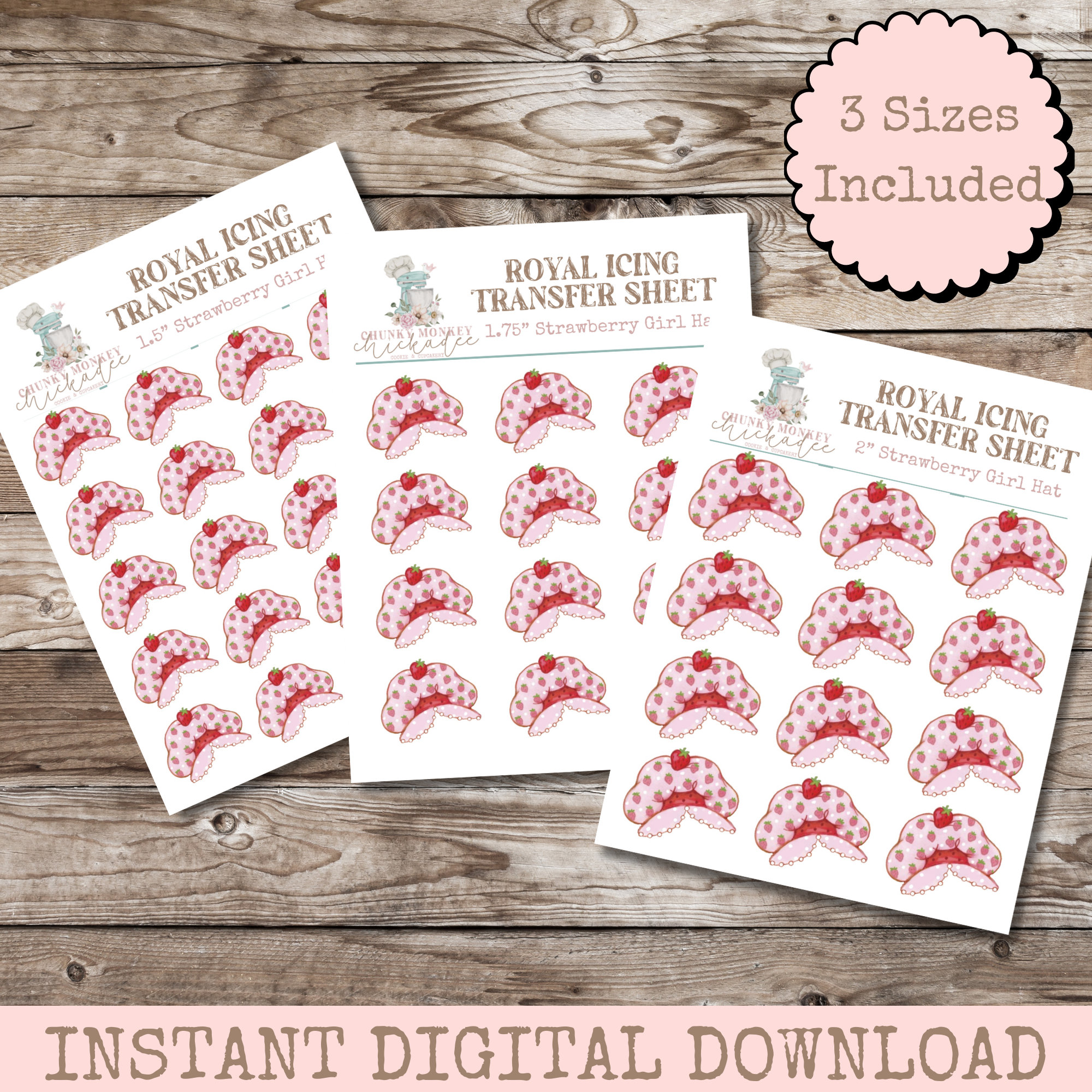 Strawberry Girl Royal Icing Transfer Sheet, Royal Icing Template, Royal ...